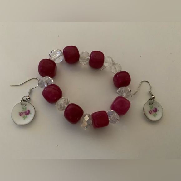 Jewelry | Fuscia And Crystal Clear Handmade Jewelry Set | Poshmark